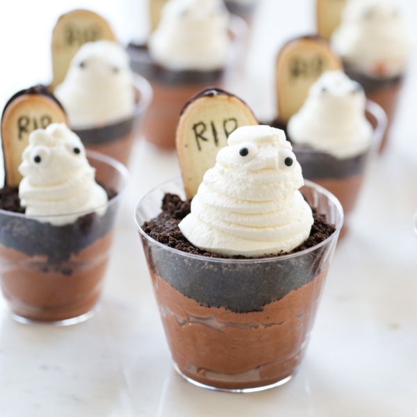 Ghosts in the Graveyard Chocolate Pudding Cups - Our Best Bites