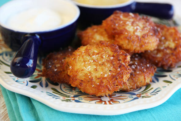 Crispy Yukon Gold Latkes {Potato Pancakes} - Our Best Bites