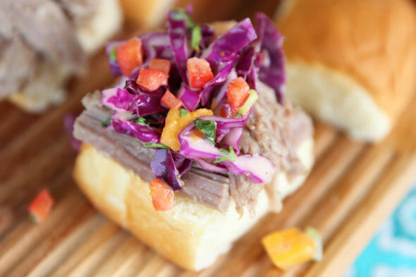 Kalua Pork Sliders with Pineapple-Mango Slaw - Our Best Bites