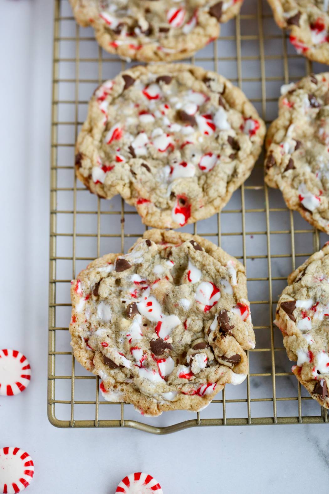 Peppermint Candy Cane Chocolate Chip Cookies - Our Best Bites