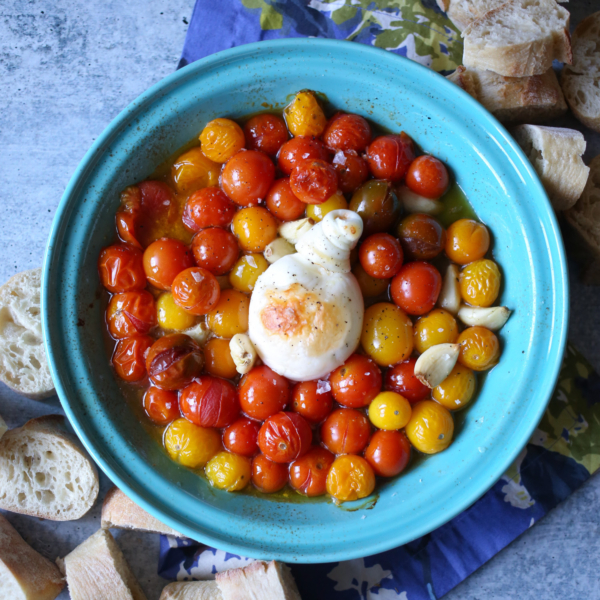 Roasted Burrata with Tomatoes and Garlic - Our Best Bites